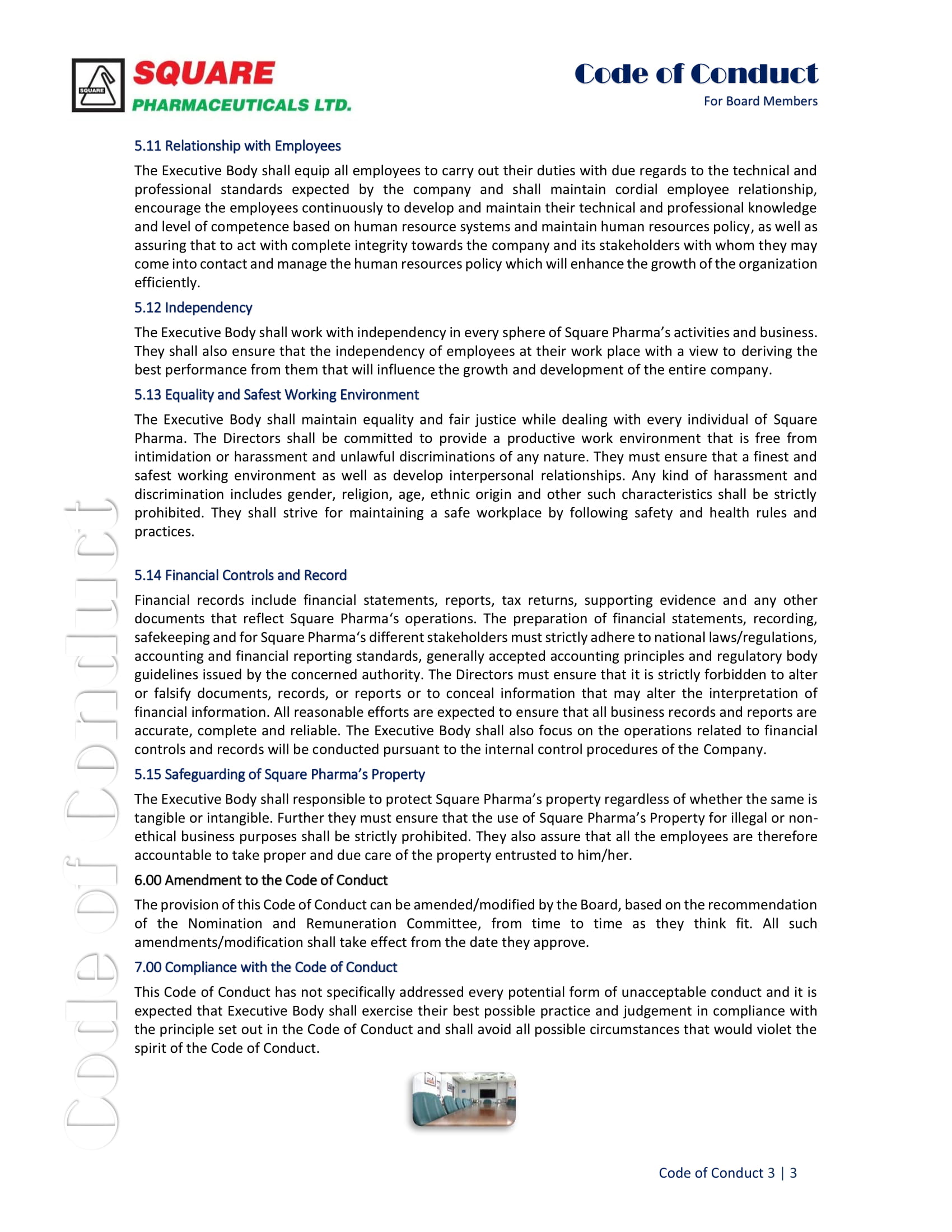Directors Code of Conduct | Square Pharmaceuticals PLC.